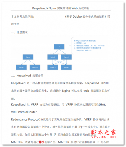 Keepalived+Nginx实现高可用Web负载均衡 中文PDF版 电子书 下载-脚本之家